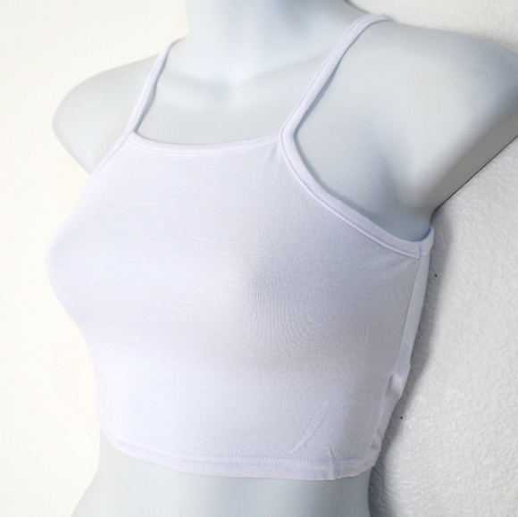 Tops | White Square Neck Crop Tank | Poshmark